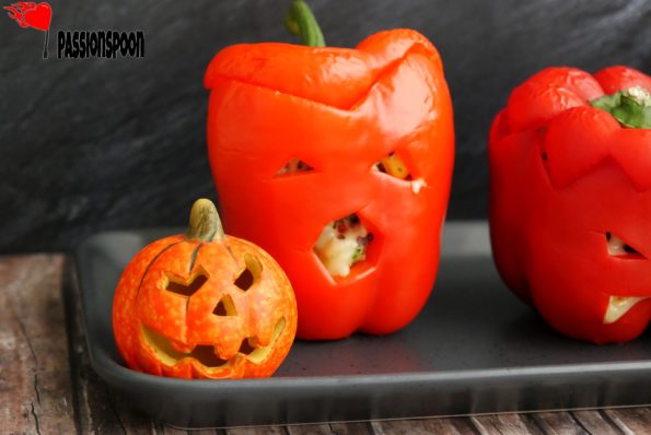 Halloween stuffed peppers; vegetarian - PassionSpoon recipes