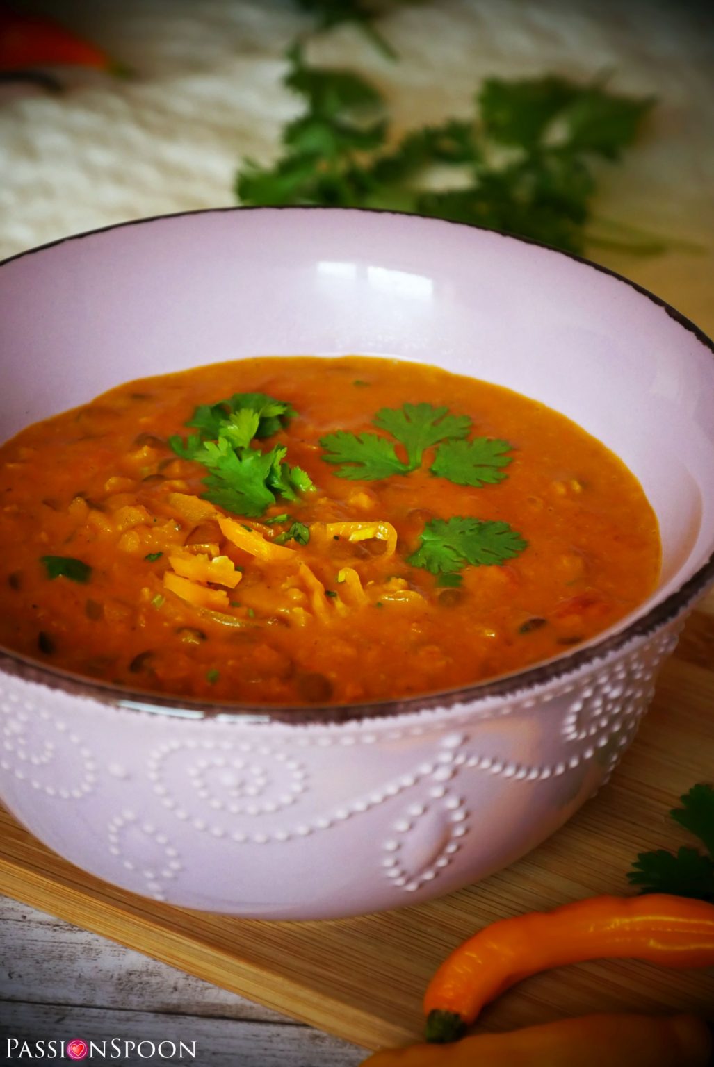 Garam masala lentil soup; with coconut milk - PassionSpoon