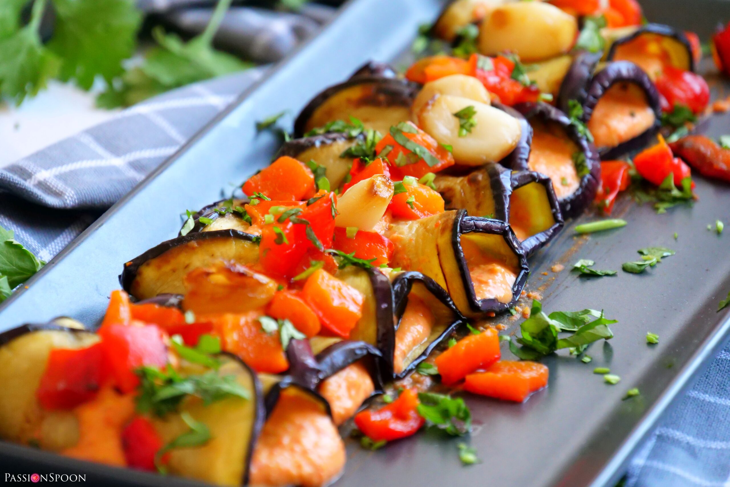 Pepper hummus stuffed eggplant rolls - PassionSpoon